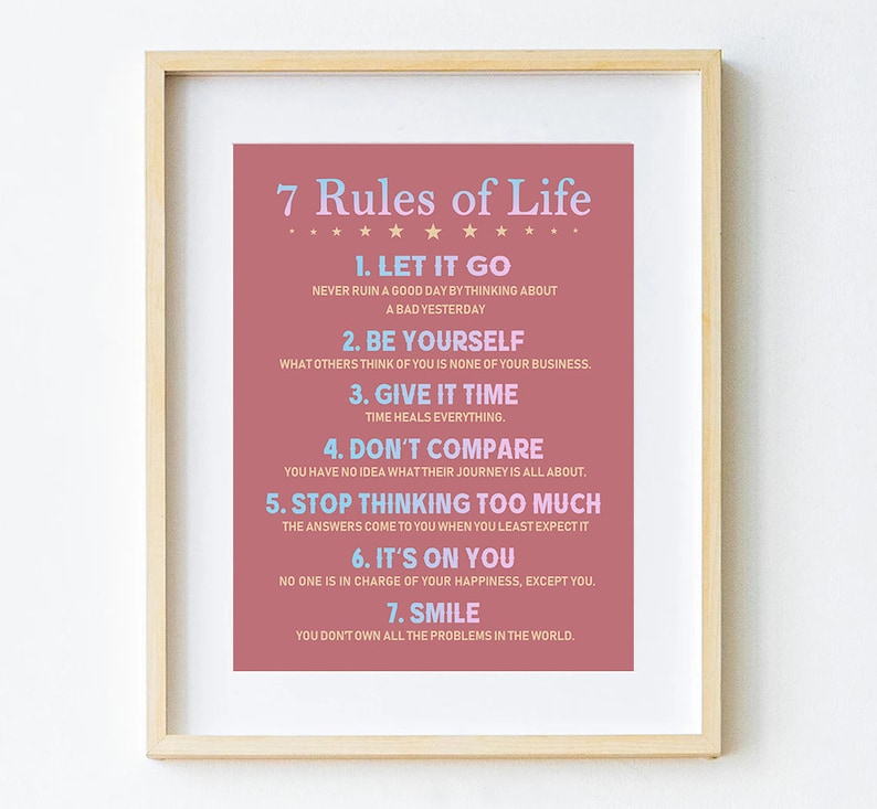 7 Rules of Life Wall Art Print, Therapy Office Decor, Inspirational SEL ...