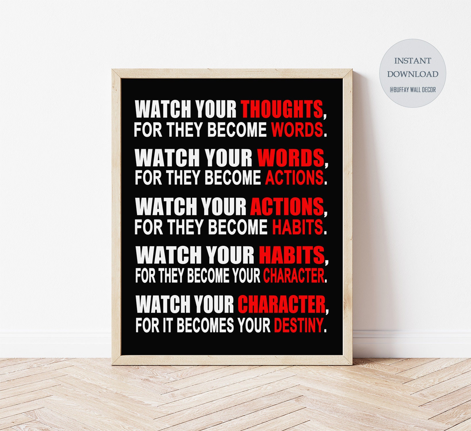 Watch Your Thoughts, Motivational Wall Art, Inspirational Quote Poster ...