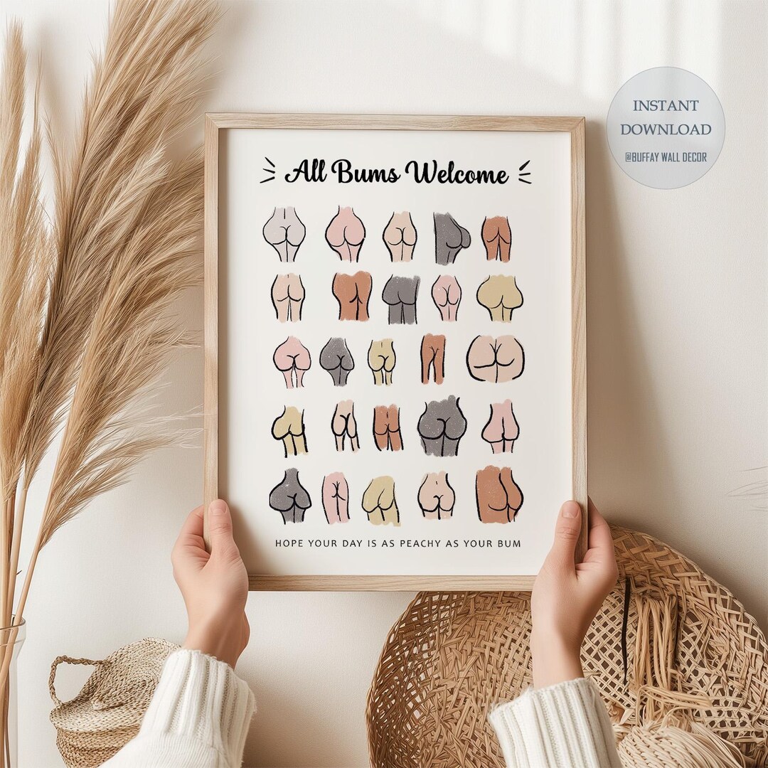 Bathroom Wall Decor, All Bums Welcome Printable Art, Funny Bathroom ...