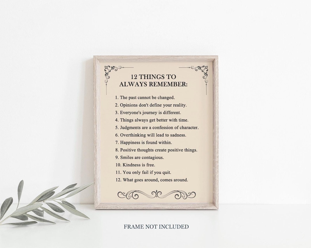 12 Things to Always Remember, Inspirational Wall Art, Bathroom Wall ...