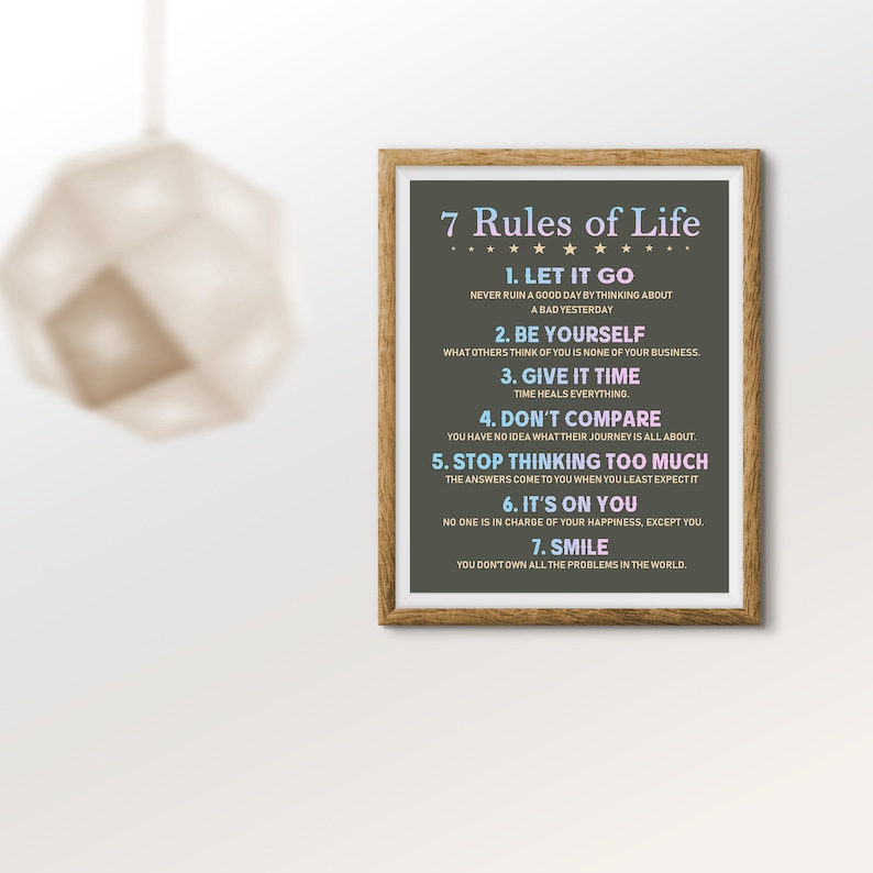 7 Rules of Life Wall Art Print, Therapy Office Decor, Inspirational SEL ...