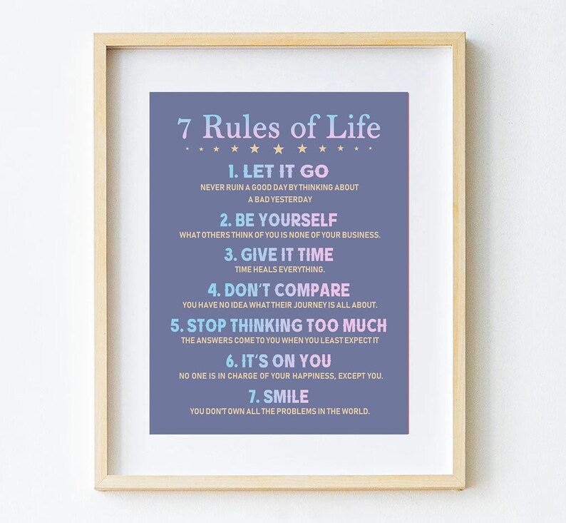 7 Rules of Life Wall Art Print, Therapy Office Decor, Inspirational SEL ...