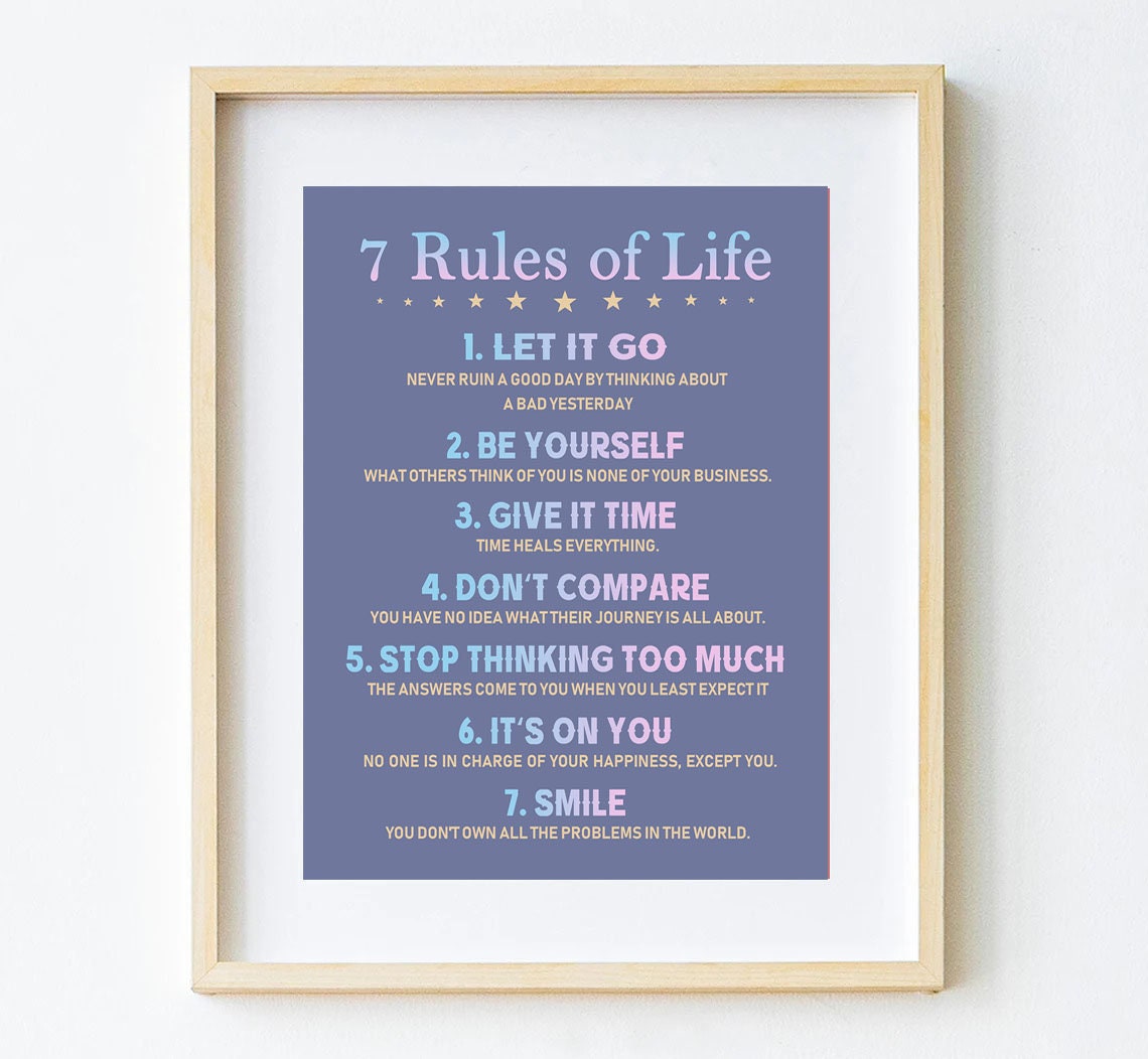7 Rules of Life Wall Art Print, Therapy Office Decor, Inspirational SEL ...
