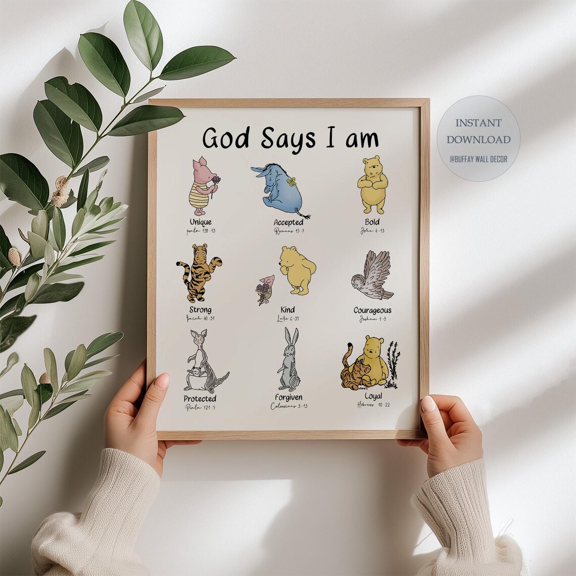 Printable Winnie the Pooh Wall Art, Winnie and Friends, God Says I AM ...