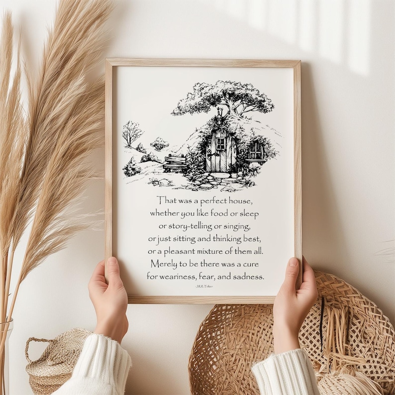 A Perfect House, Hobbit Hole Wall Art, Home Decor, J.R.R. Tolkien Quote ...