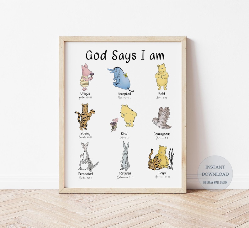Printable Winnie the Pooh Wall Art, Winnie and Friends, God Says I AM ...