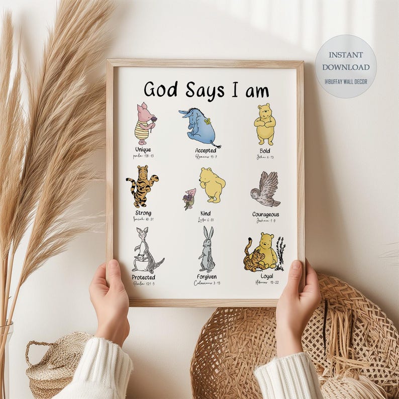 Printable Winnie the Pooh Wall Art, Winnie and Friends, God Says I AM ...