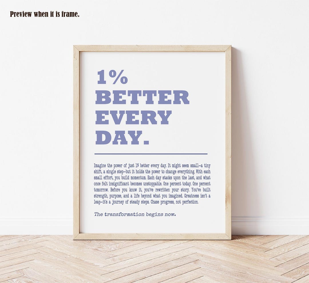 1% Better Every Day Quote, Motivational Wall Art, Classroom Decor ...