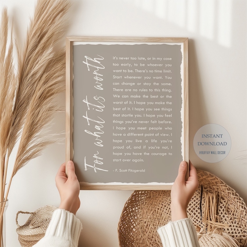 F. Scott Fitzgerald Quote Art Print, Boho Wall Décor, for What Its ...