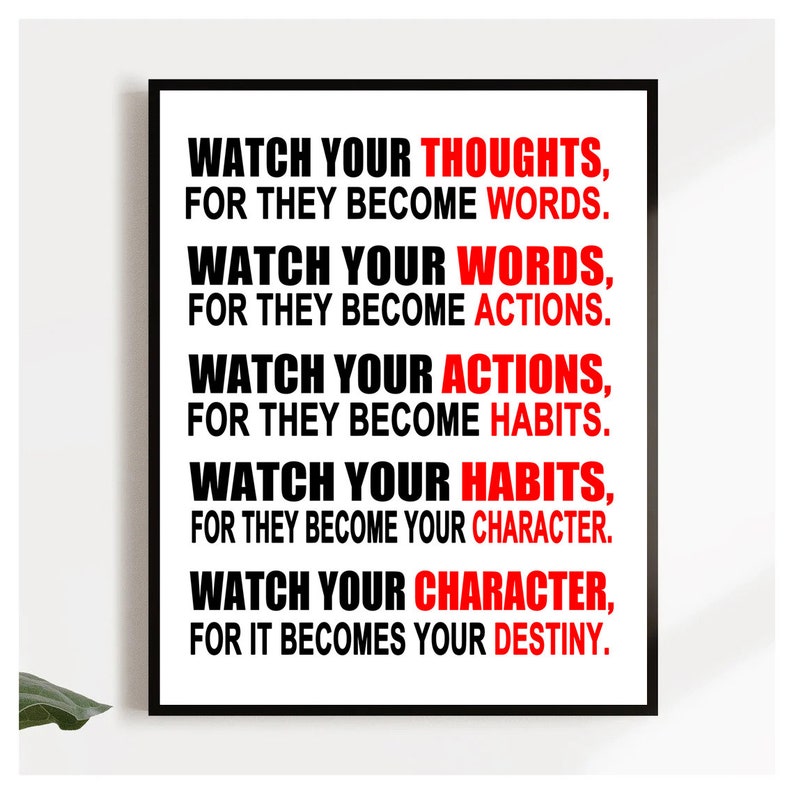 Watch Your Thoughts, Motivational Wall Art, Inspirational Quote Poster ...