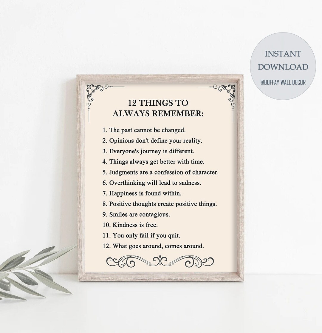 12 Things to Always Remember Printable Inspirational Wall - Etsy