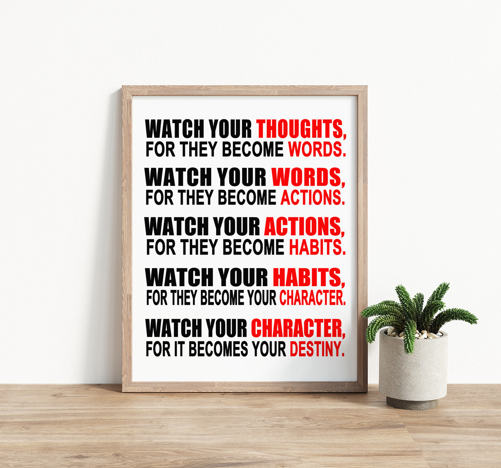 Watch Your Thoughts, Motivational Wall Art, Inspirational Quote Poster ...