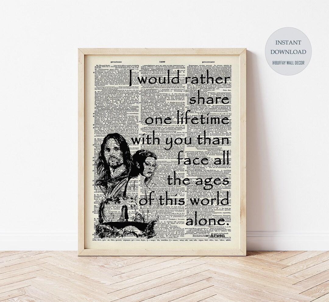 Lord of the Rings Book Quote Printable, Share One Lifetime, Dictionary Art, Inspirational Art, J ...