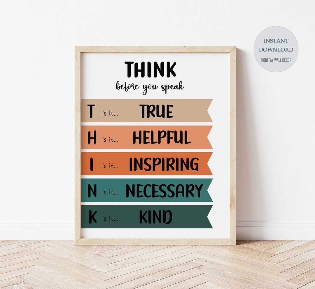 Think Before You Speak Wall Art, Kids Poster, Education Quote ...