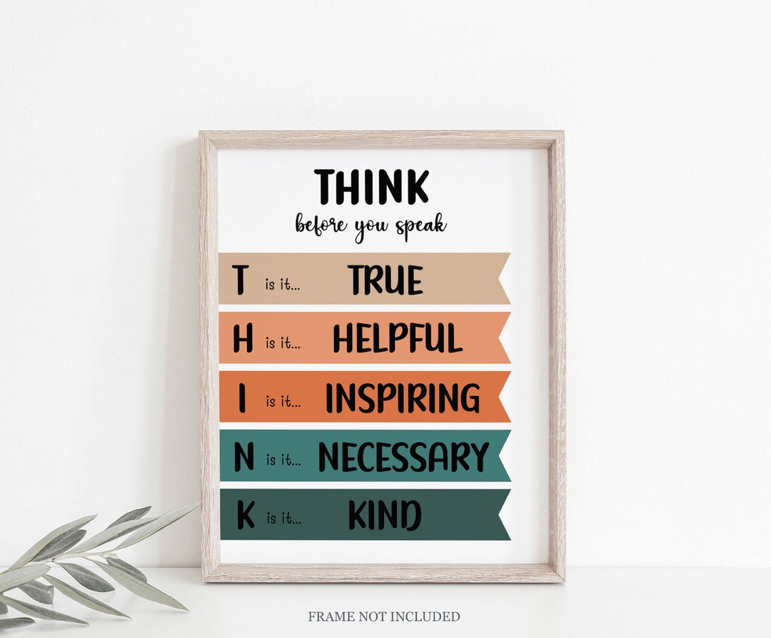 Think Before You Speak, Kids Wall Art, Educational Quote, School ...