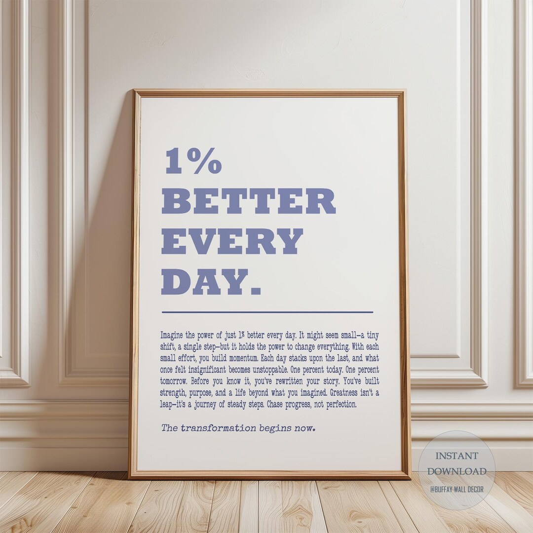 1% Better Every Day Quote, Motivational Wall Art, Classroom Decor ...
