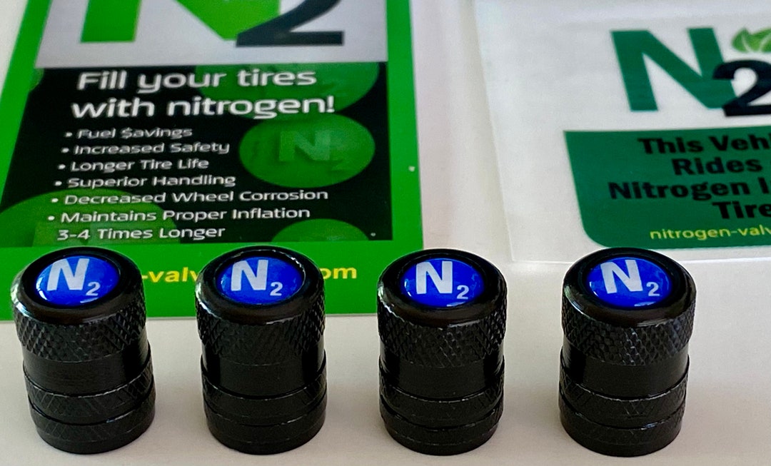 4 Black Alloy... (nitrogen) VALVE CAPS - N2 - Inlayed..tpms Safe..w ...