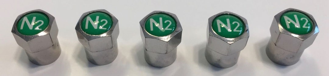 5 Chrome.. (nitrogen) VALVE CAPS - N2- Inlayed...tpms Safe..w/ Window ...