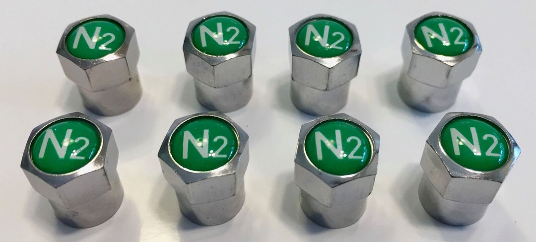 8 Chrome.. (nitrogen) VALVE CAPS - N2- Inlayed...tpms Safe..w/ Window ...