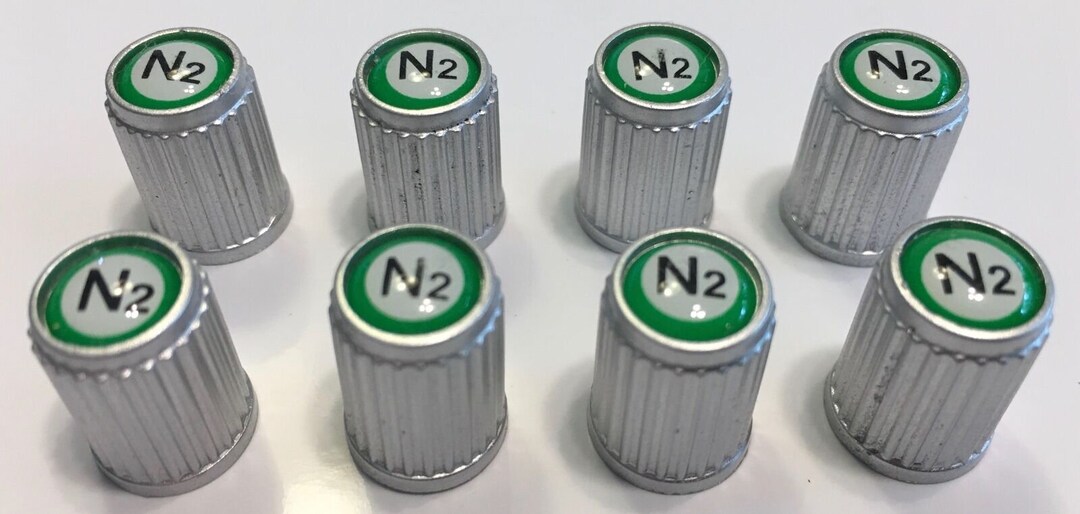 8 Silver (nitrogen) VALVE CAPS - N2- Inlayed...tpms Safe..w/ Window ...