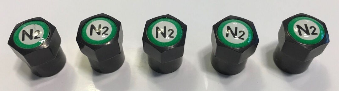 5 Black (nitrogen) VALVE CAPS - N2- Inlayed...tpms Safe..w/ Window ...