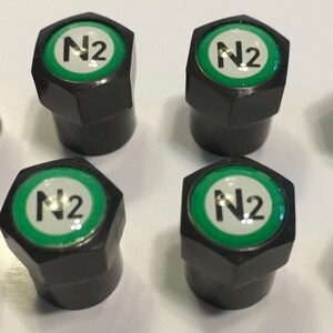 8 Black (nitrogen) Valve STEM CAPS - N2- Inlayed...tpms Safe..w/ Window ...