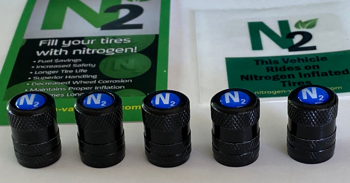 5 Black Alloy... (nitrogen) VALVE CAPS - N2 - Inlayed..tpms Safe..w ...