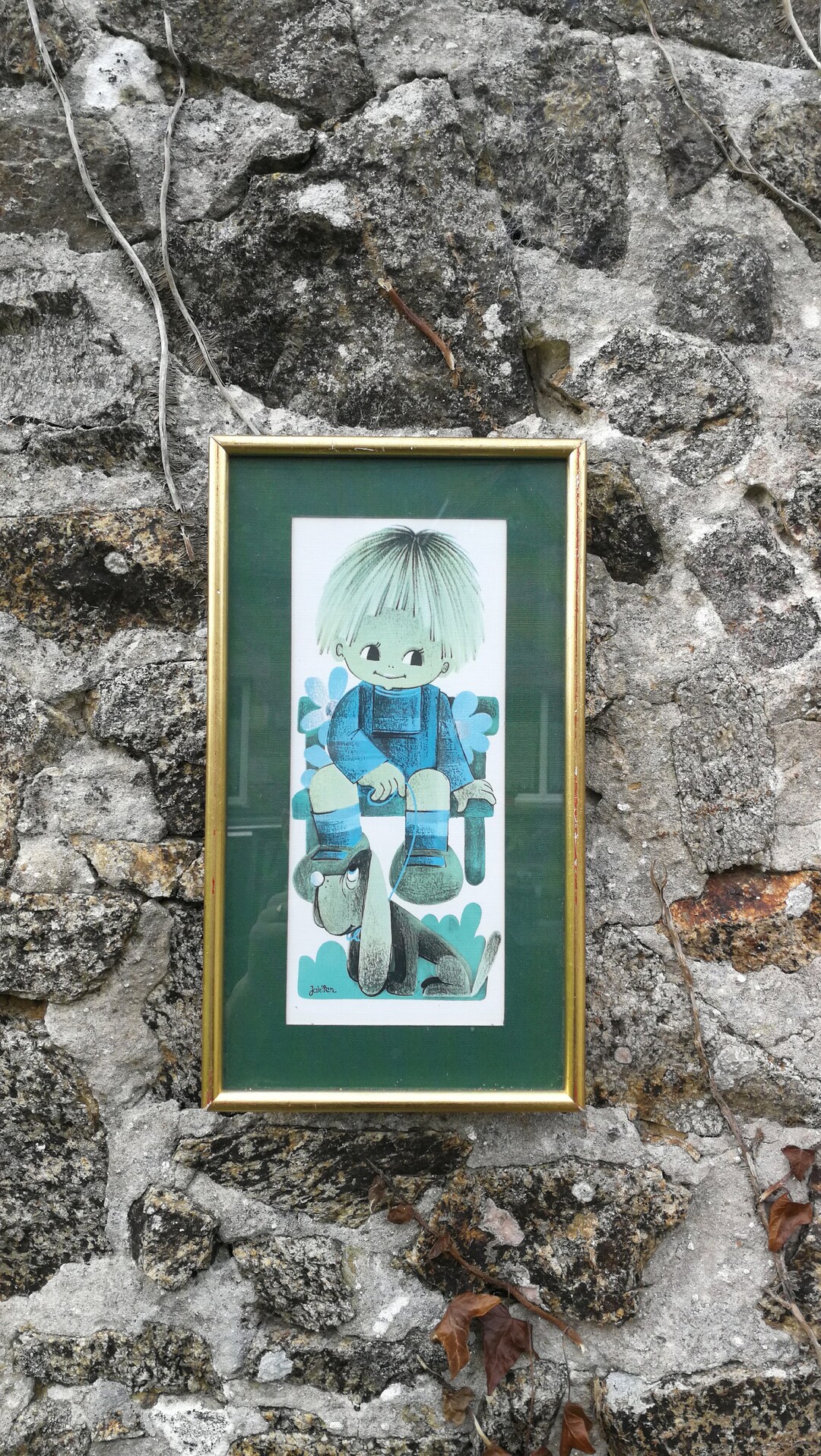 Vintage Jaklien Moerman Drawing Print Under Glass Frame Boy With His ...