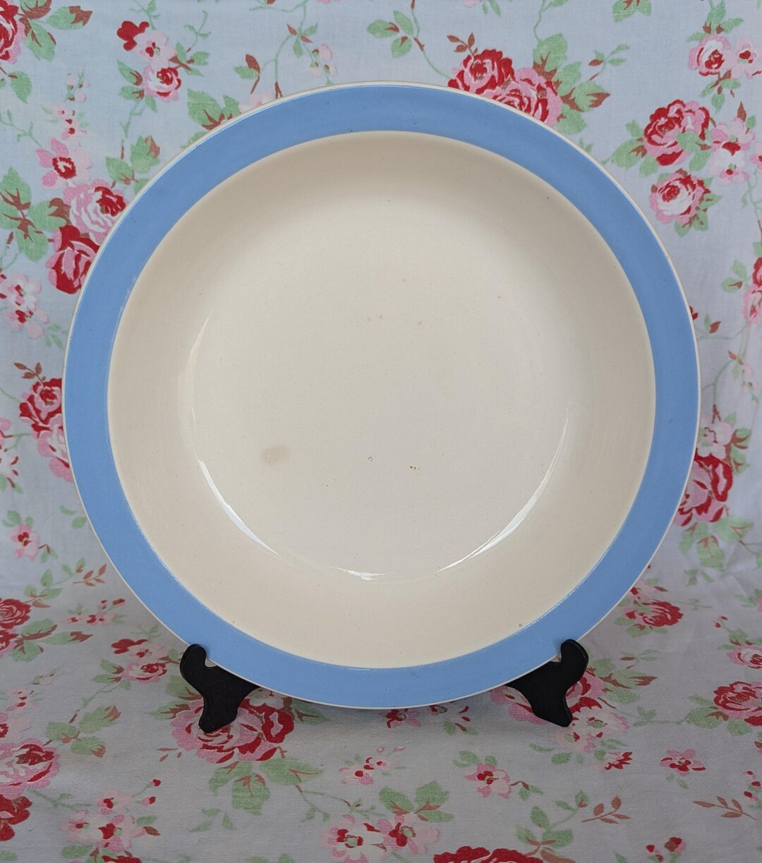 Large Digoin Sarreguemines Deep Round Dish France Blue Rim Vintage ...