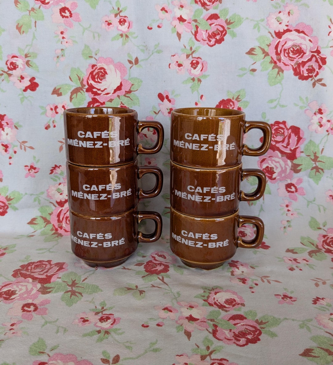 6 Vintage French Cafés Du Ménez Bré Porcelain Coffee Cups Six Made in ...