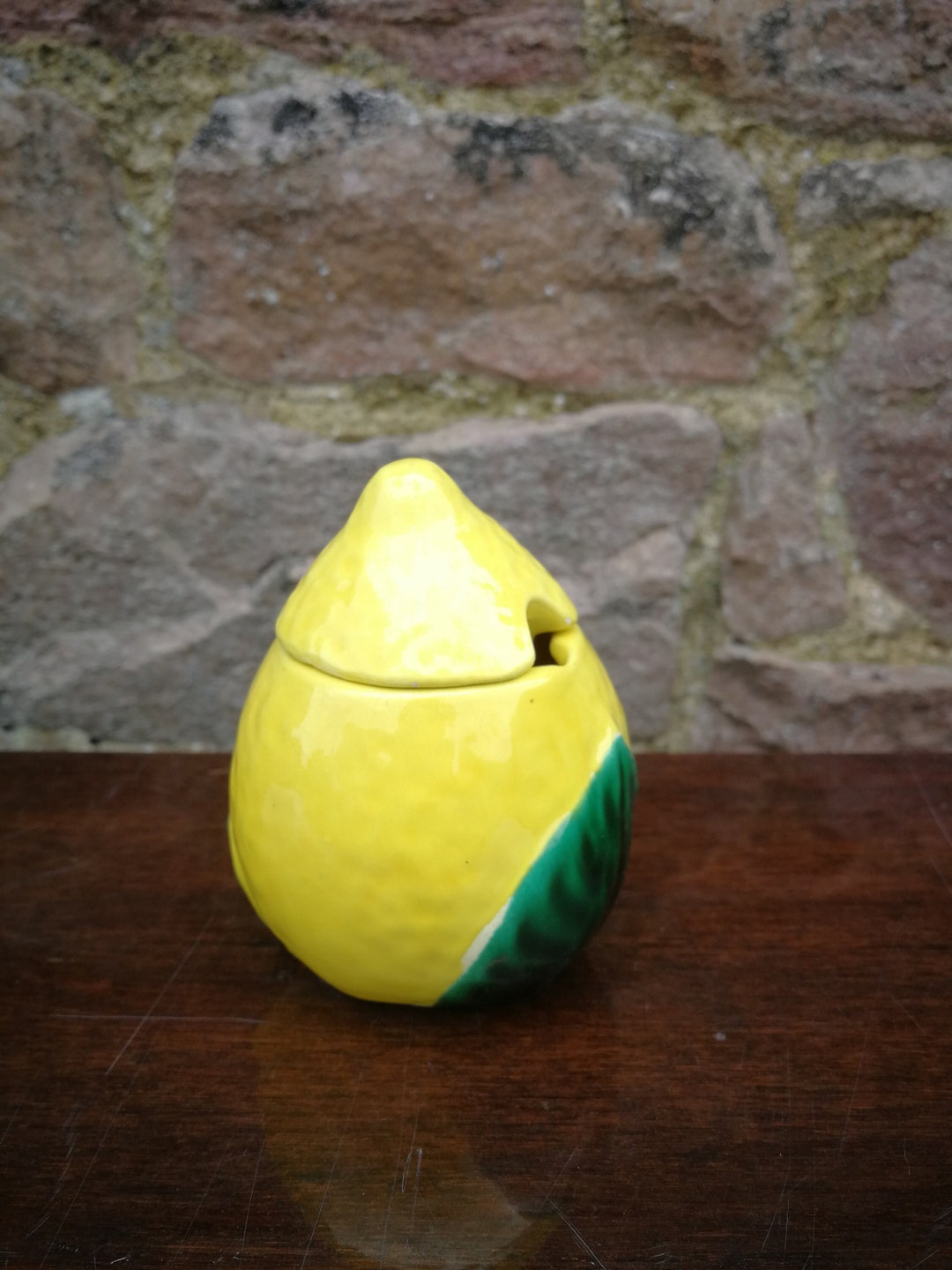 Vintage Majolica Lemon Shaped Pot With a Lid Green Leaf Yellow Kitsch ...