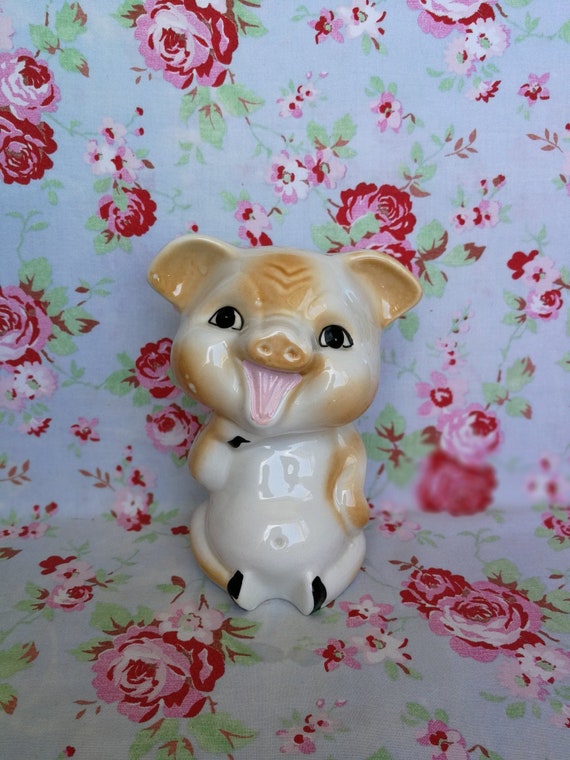Vintage French Pig Shaped Hand Painted Pink Piggy Bank Ceramic | Etsy