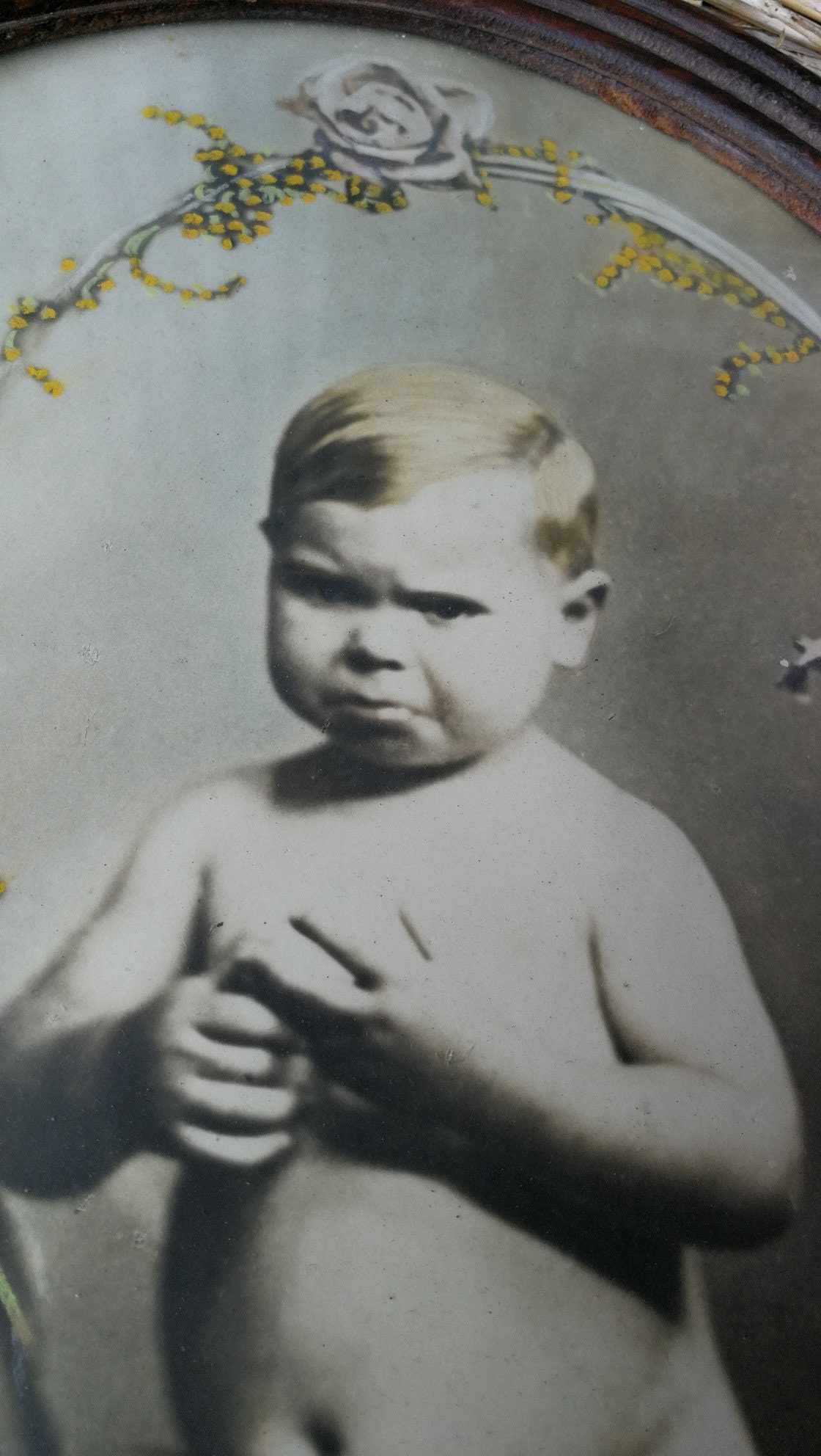 Antique French Crying Baby Portrait Wooden Oval Frame Vintage Colorized ...