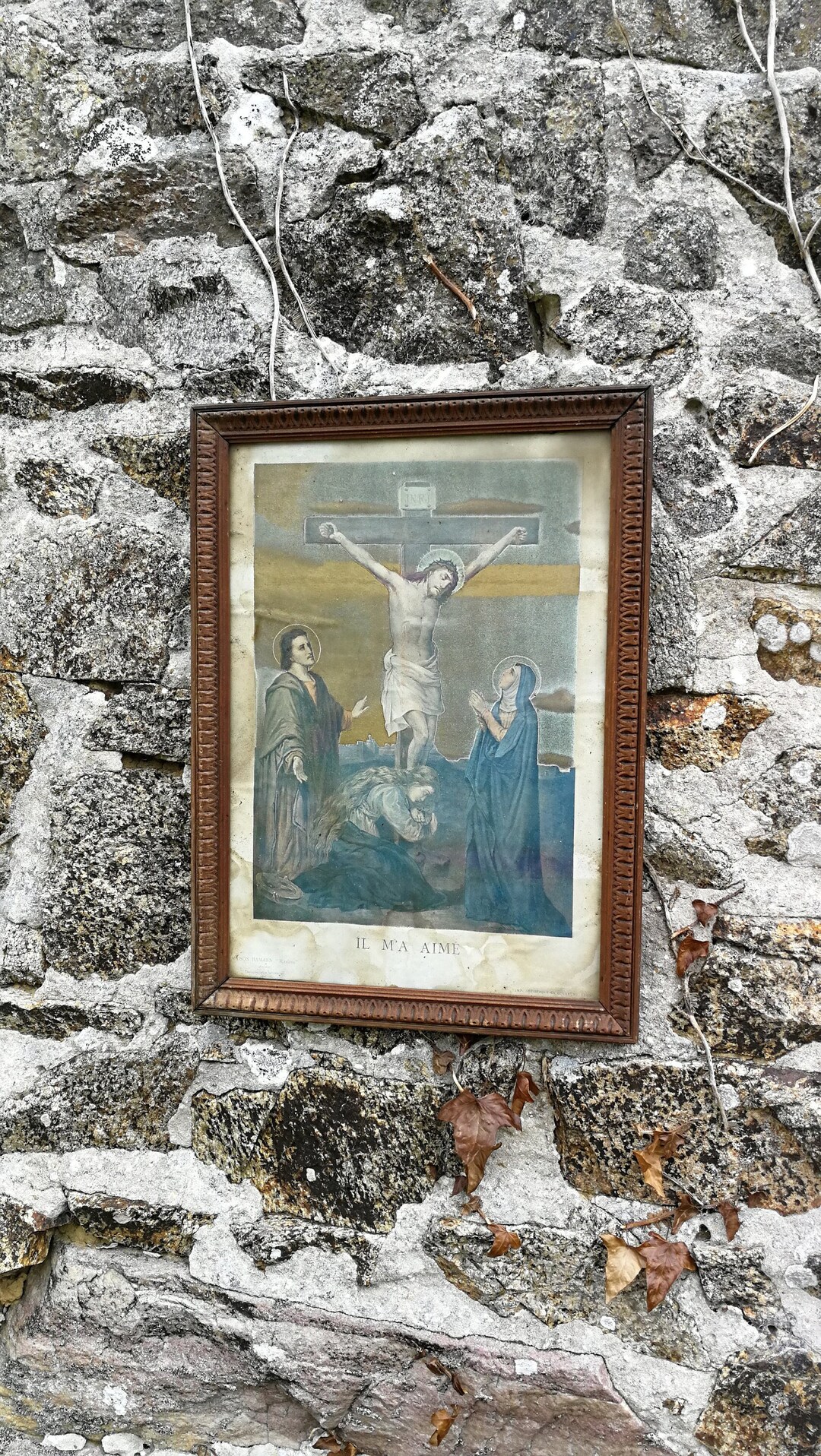 Vintage French Jesus Christ Sacred Heart Wooden Frame Cross Devotion ...