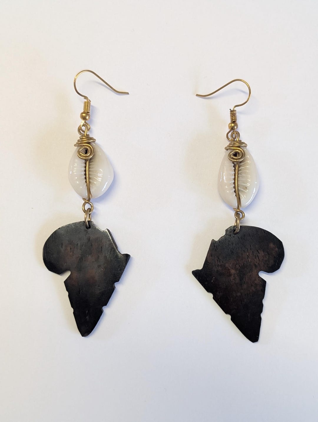 Handmade African Map Earrings With Cowrie Shells Ivory Coast Jewelry ...