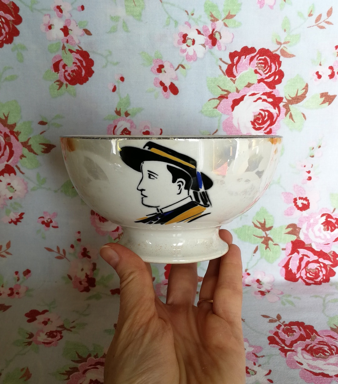 Vintage French Breton Badonviller Porcelain Bowl Cafe Au Lait Coffee ...