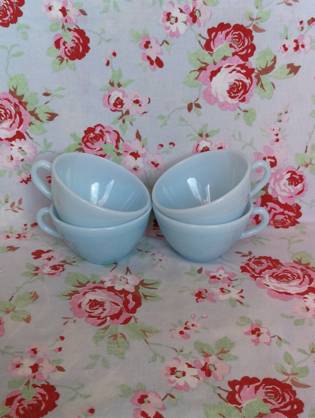 4 Vintage French Blue Duralex Coffee Cups Set of Four Tea Mugs Made in ...