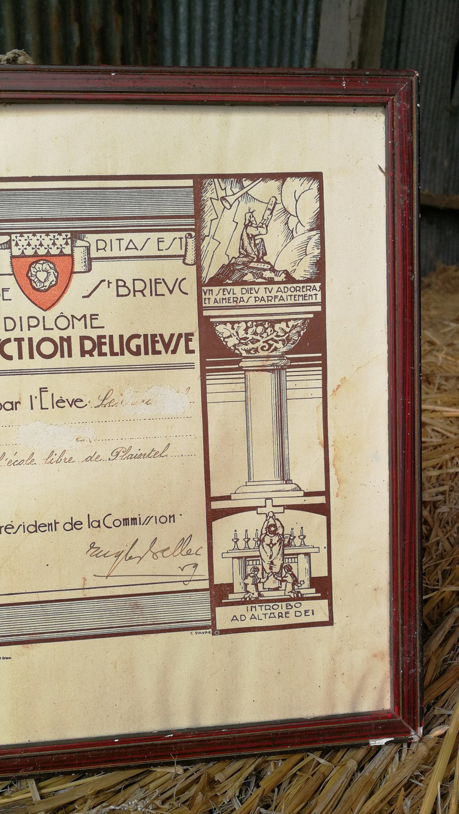 Antique French Religious Souvenir Frame "diploma of Religious Education ...