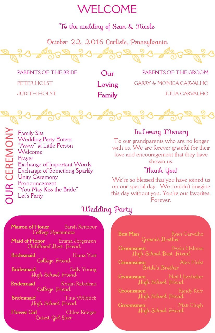 Infographic Wedding Program-in Memory, Thank You, Honeymoon, Hashtag ...