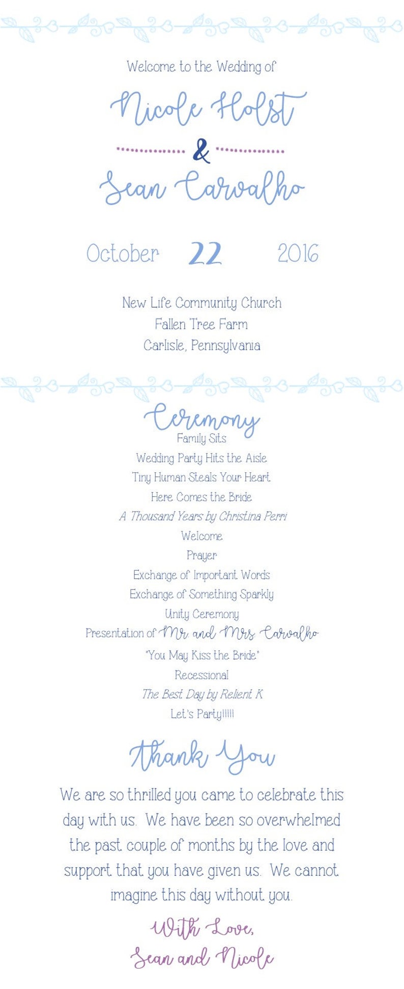 Infographic Wedding Program-thank You Love Story in Memory - Etsy
