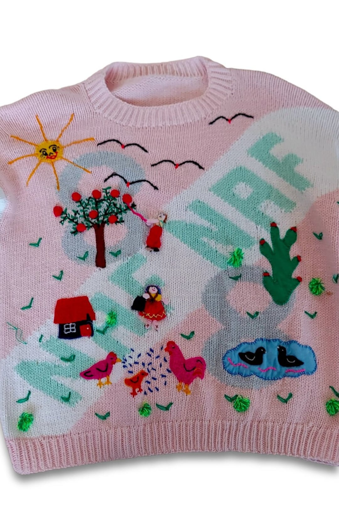 Vintage Pastel Cottagecore Farm Naf Naf Sweater Embroidery 3D Art Fairy ...