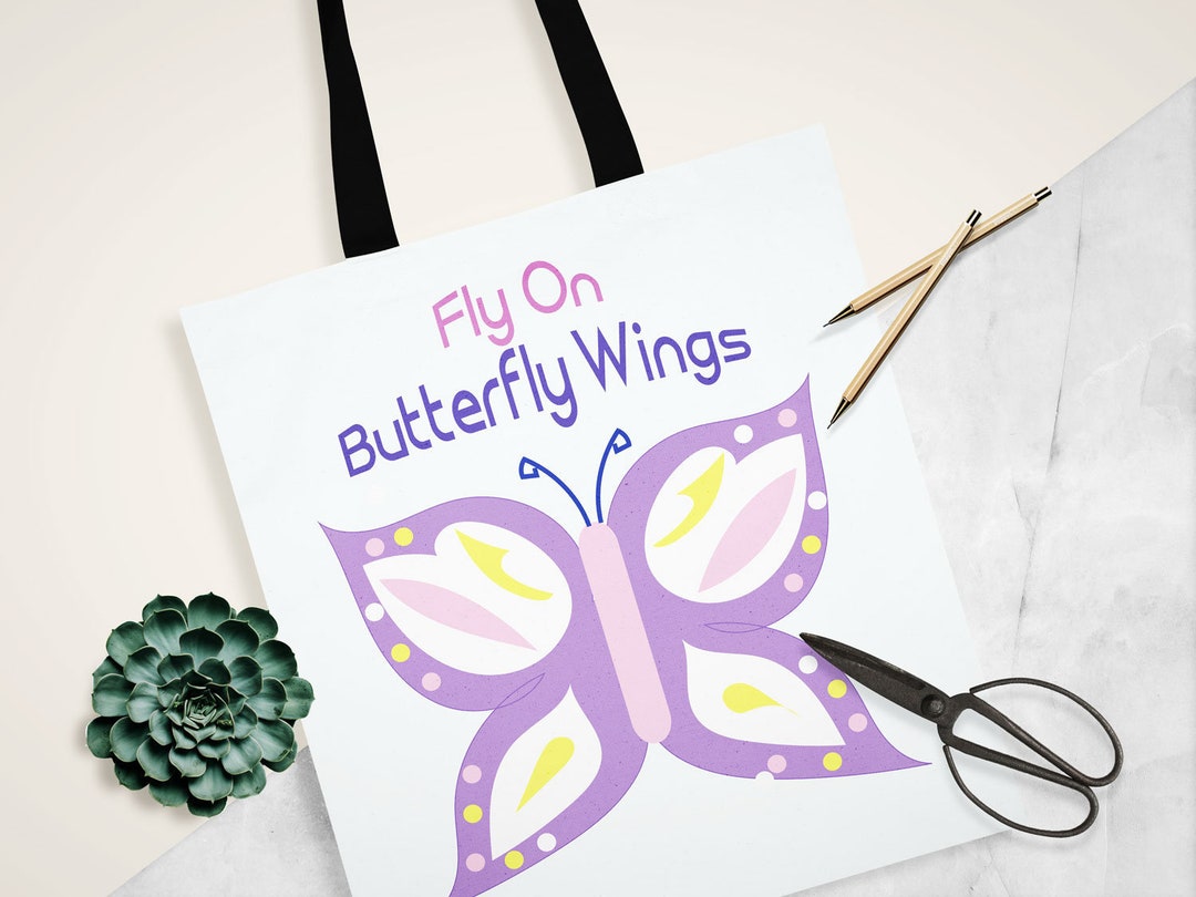 Children's Purple Butterfly Tote Bag, Kids Summer Tote, Pink Butterfly ...