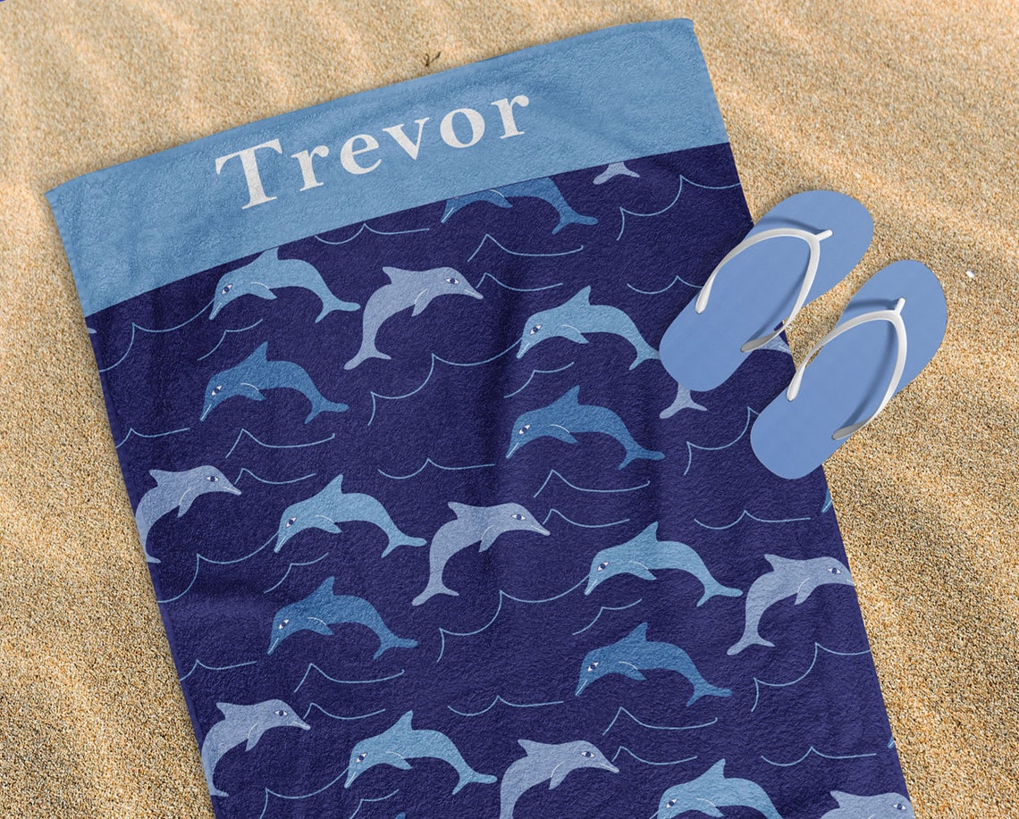 Kids's Dolphin Beach Towel, Sea Animal Beach Towel, Boy's Blue Towel ...