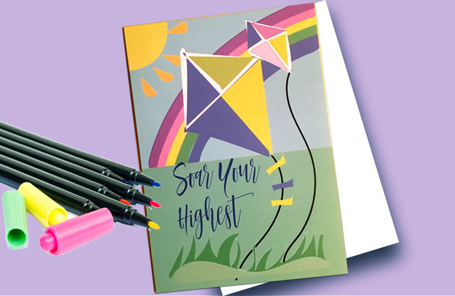 Kite Greeting Card Spring Greeting Card Kids Kite Card | Etsy