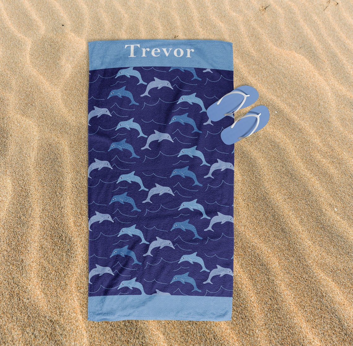 Kids's Dolphin Beach Towel, Sea Animal Beach Towel, Boy's Blue Towel ...