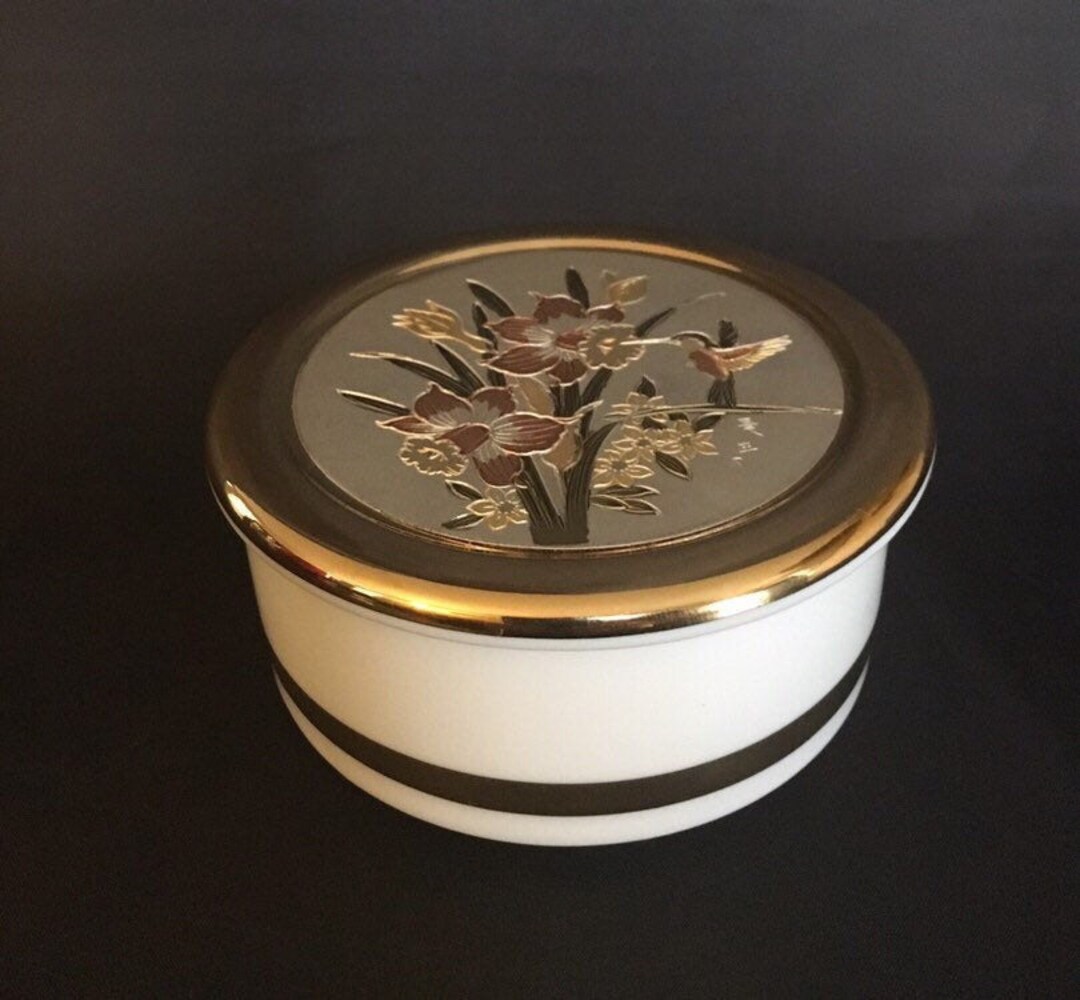 Vintage 1985 the Art of Chokin Porcelain Decorative Trinket Box is 24kt ...