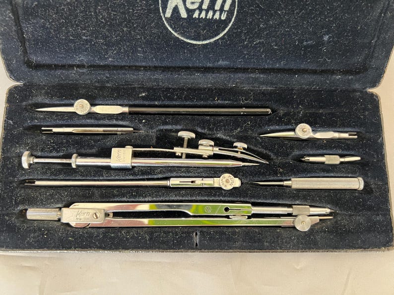 Vintage Kern AARAU Swiss Drawing Set, Technical, Engineer Saddles, Drafting Tools in Original ...