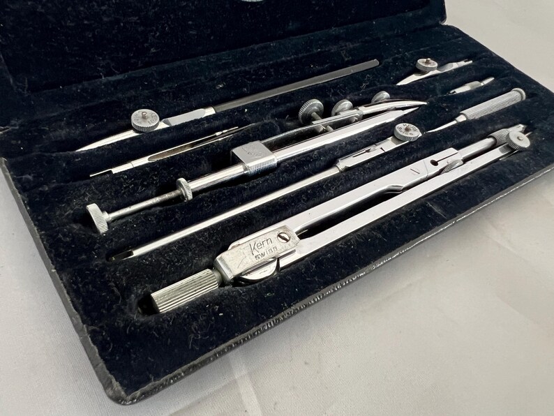 Vintage Kern AARAU Swiss Drawing Set, Technical, Engineer Saddles, Drafting Tools in Original ...