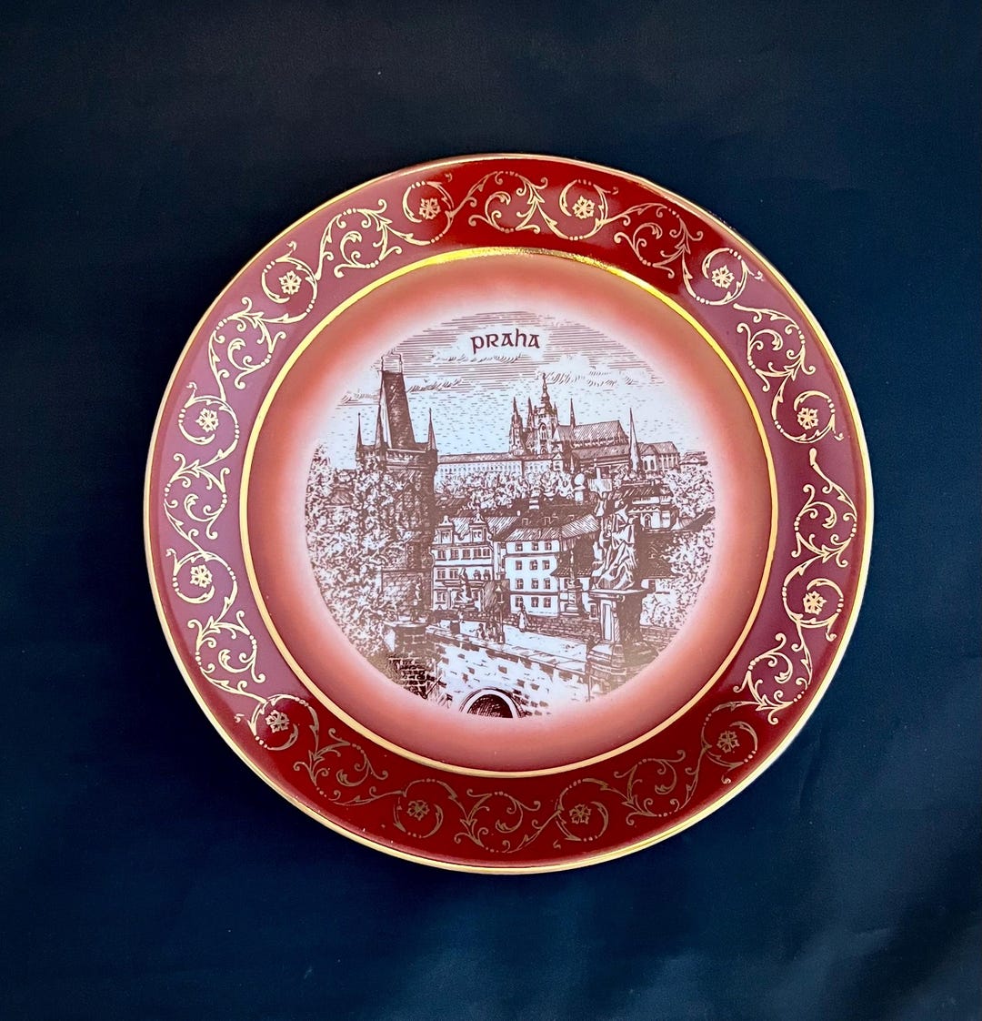 Vintage Souvenir Decorative Plate Featuring a Depiction of Prague, the ...
