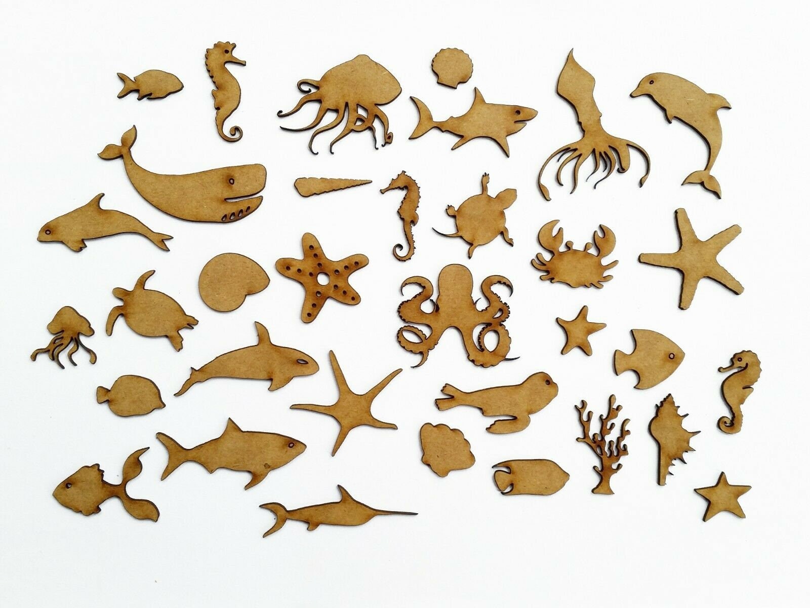 Wooden MDF Sea Life Shape Fish Seahorse Crab Octopus Craft Decoration ...